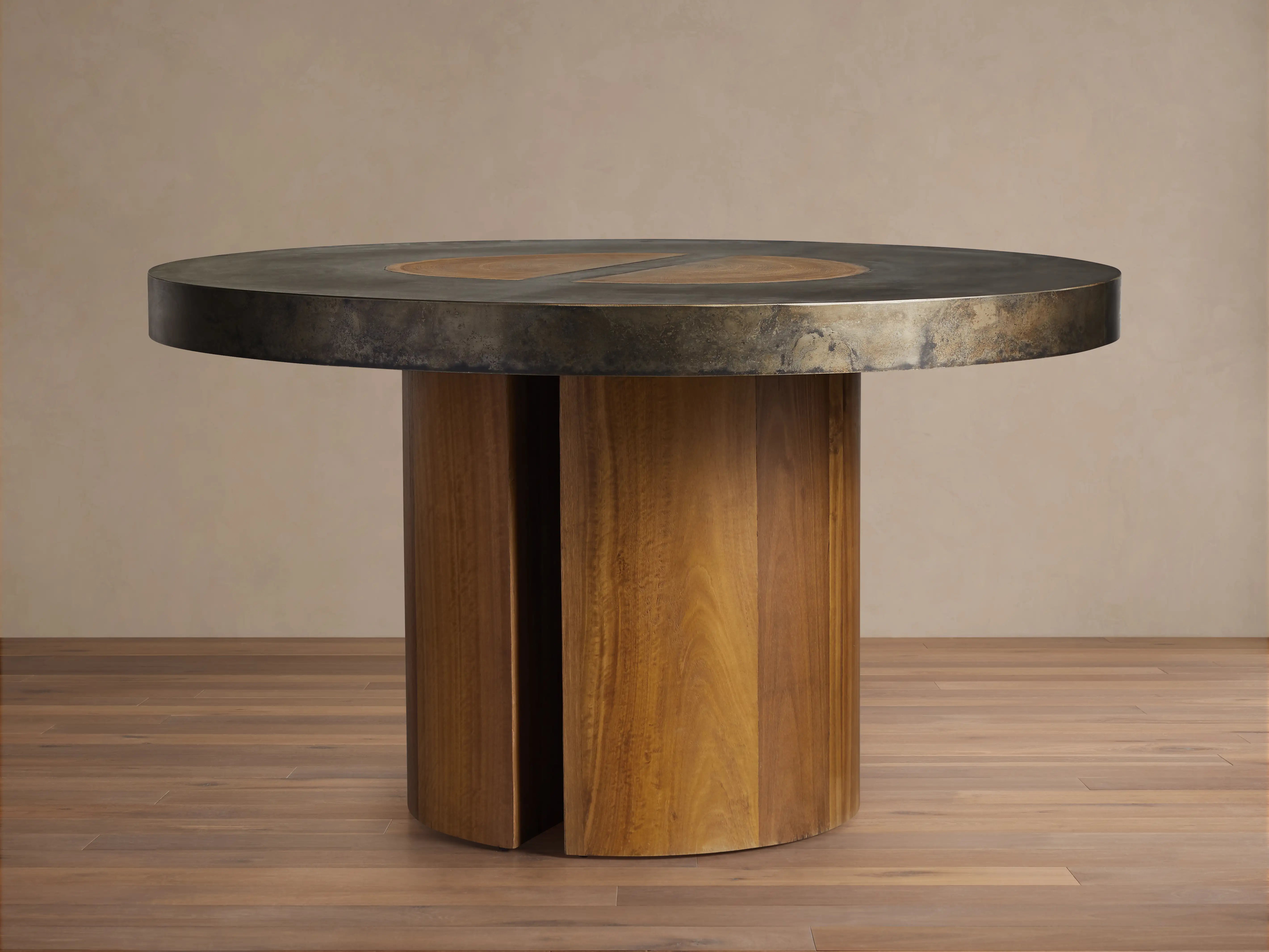 Acacius Round Dining Table Oxidized Steel Wood Industrial Artisanal Di ...