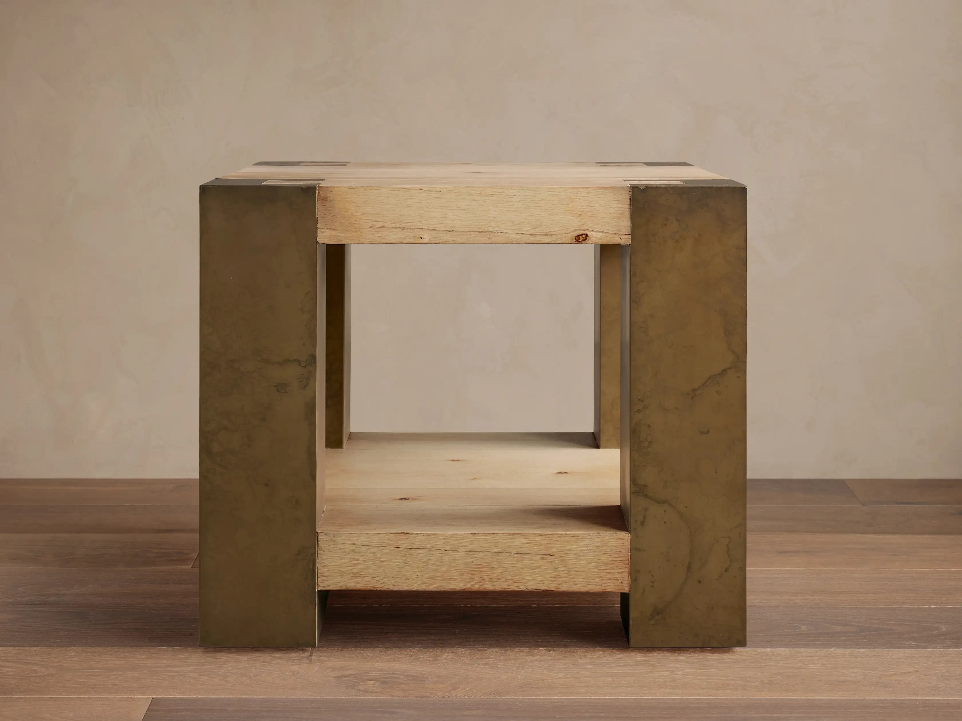 Telluride Oak End Table with Oxidized Steel Legs Rustic Living Room Fu ...